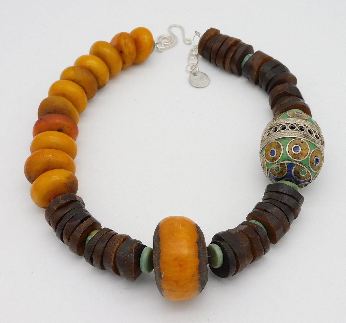 BERBER TREASURE Handmade Berber Beads Jadeite Handcarved African Bone ...