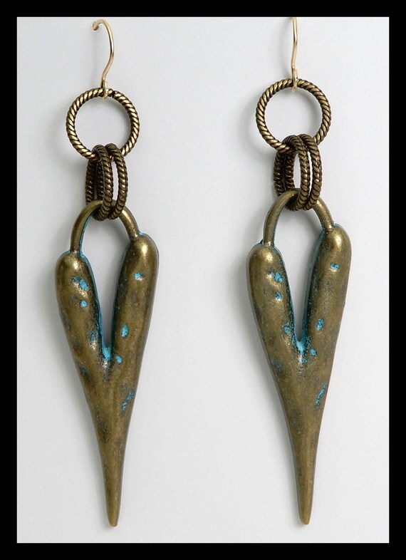 MODERN HEARTS Elongated Patinated Brass Hearts Statement - Etsy