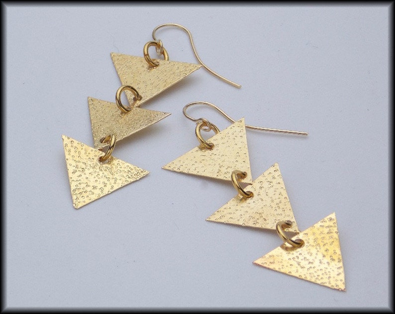 3 TRIANGLES Handforged Hammered Bronze & 14KT GF Long - Etsy