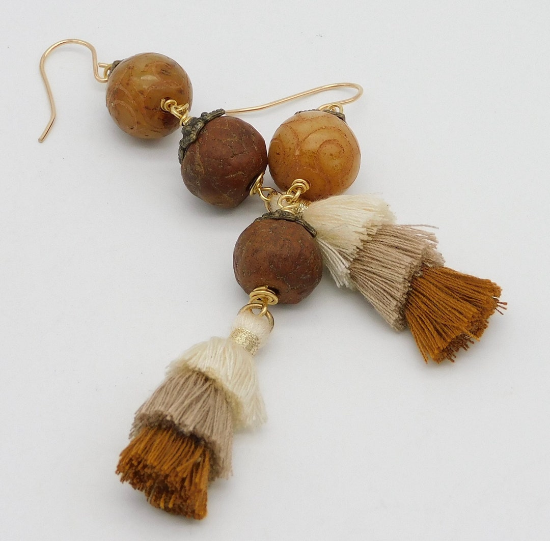Etched Jade Bodhi Seed Tassel Earrings: Sacred Jewelry - Etsy