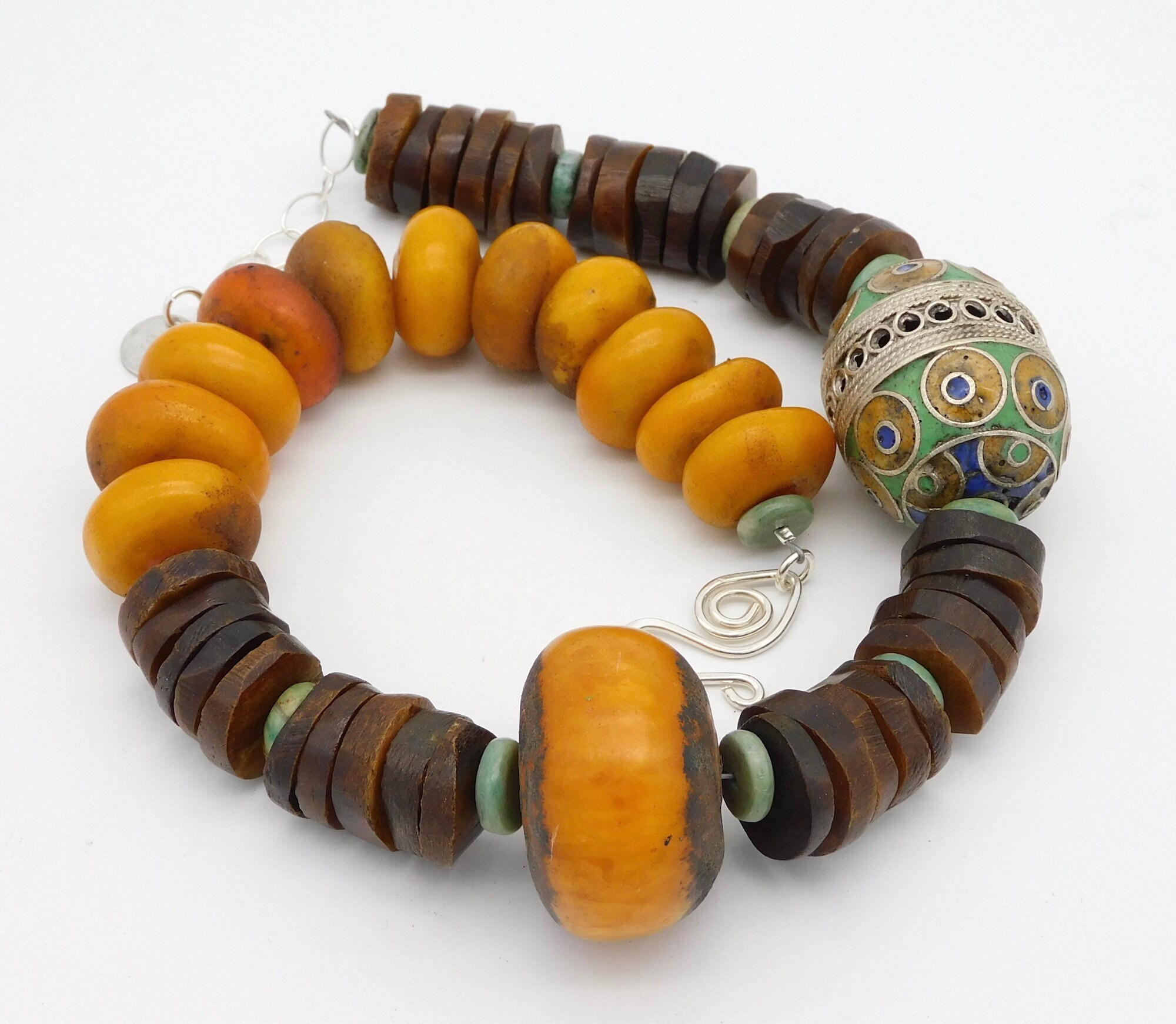 BERBER TREASURE Handmade Berber Beads Jadeite Handcarved African Bone ...