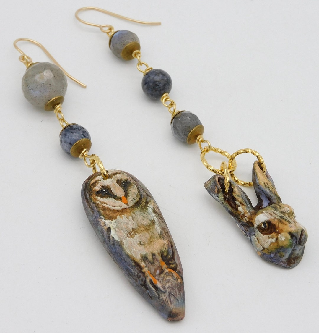 OWL and RABBIT Fab Asymmetrical 1 of a Kind Long Statement Earrings - Etsy