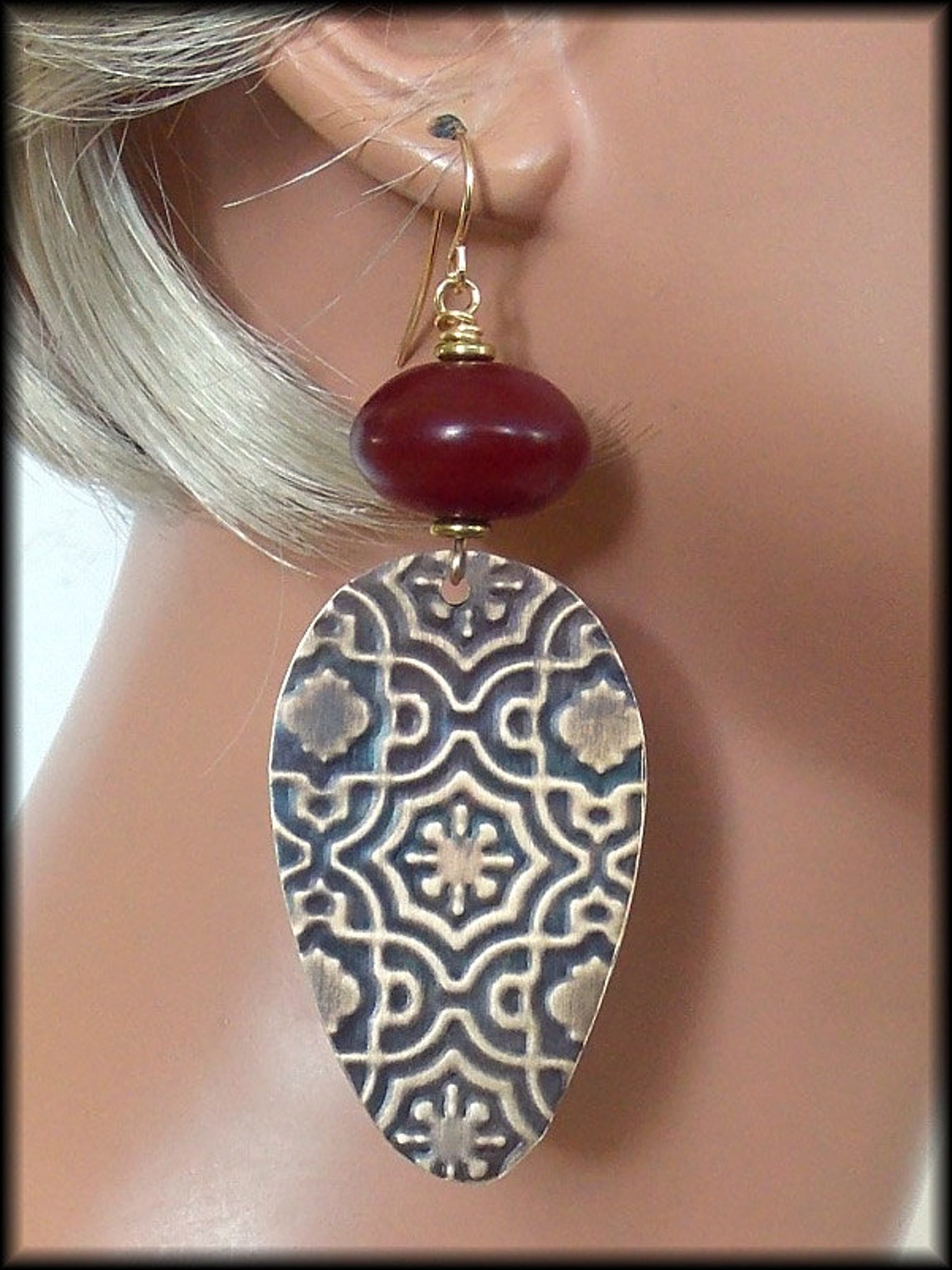 ARABESQUE Handforged Embossed Antiqued Bronze Tibetan Beads Statement ...