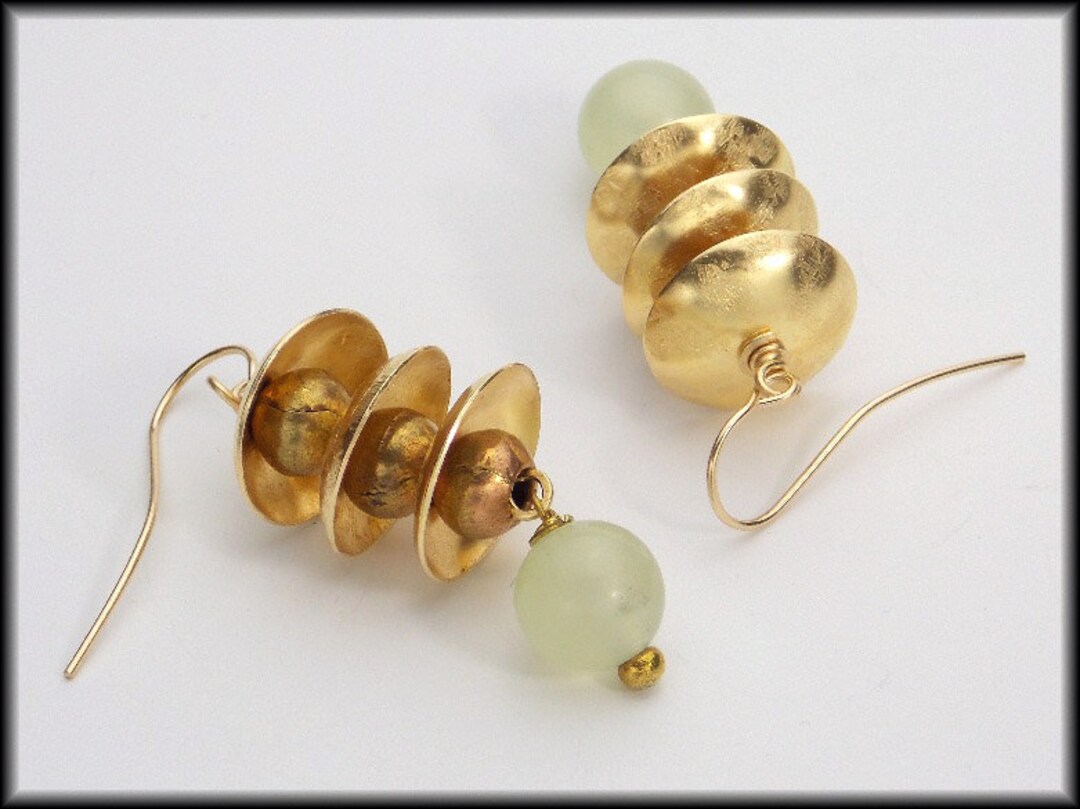 BRONZE and JADE PAGODAS - Handforged Raw Silk Textured Domes - Natural ...