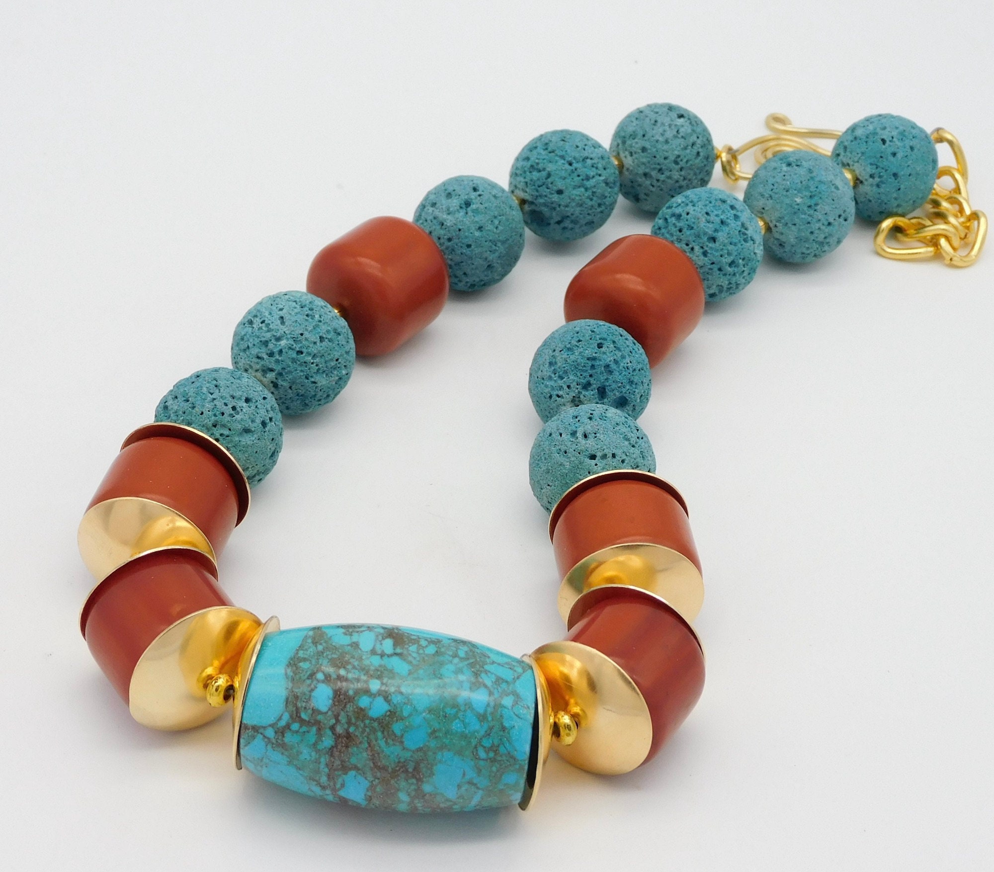 LILA Handmade African Beads Turquoise Lava Stone Huge Turquoise ...