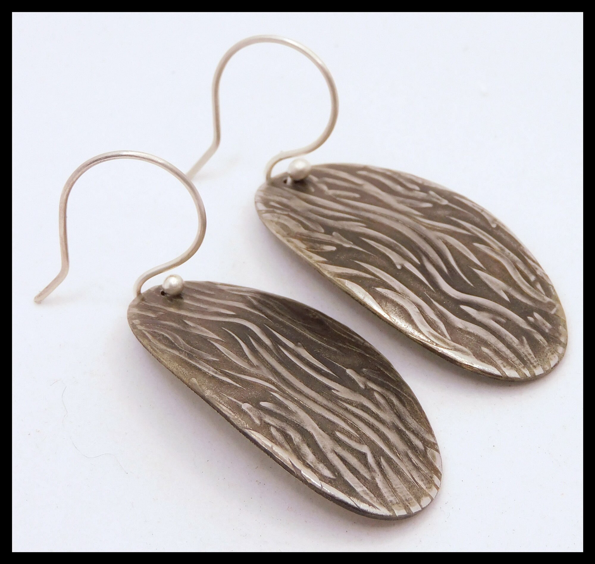 FLAMES - Handforged Embossed & Oxidized Pewter and Fine Silver Earrings ...