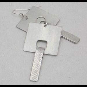 MOD SQUARES - Handforged Pewter Modern Art for the Ears Long Earrings ...
