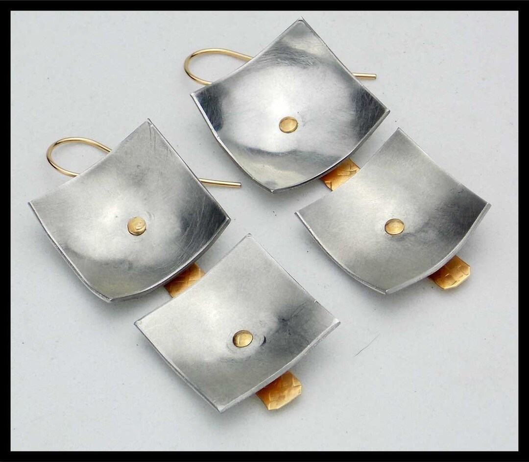 MOD SQUARES - Handforged Pewter and Bronze Statement Earrings - Etsy
