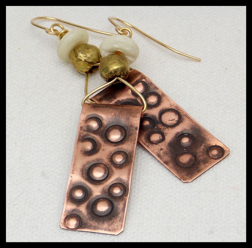 COPPER SCROLLS Handforged Embossed Copper and African Beads Linear ...