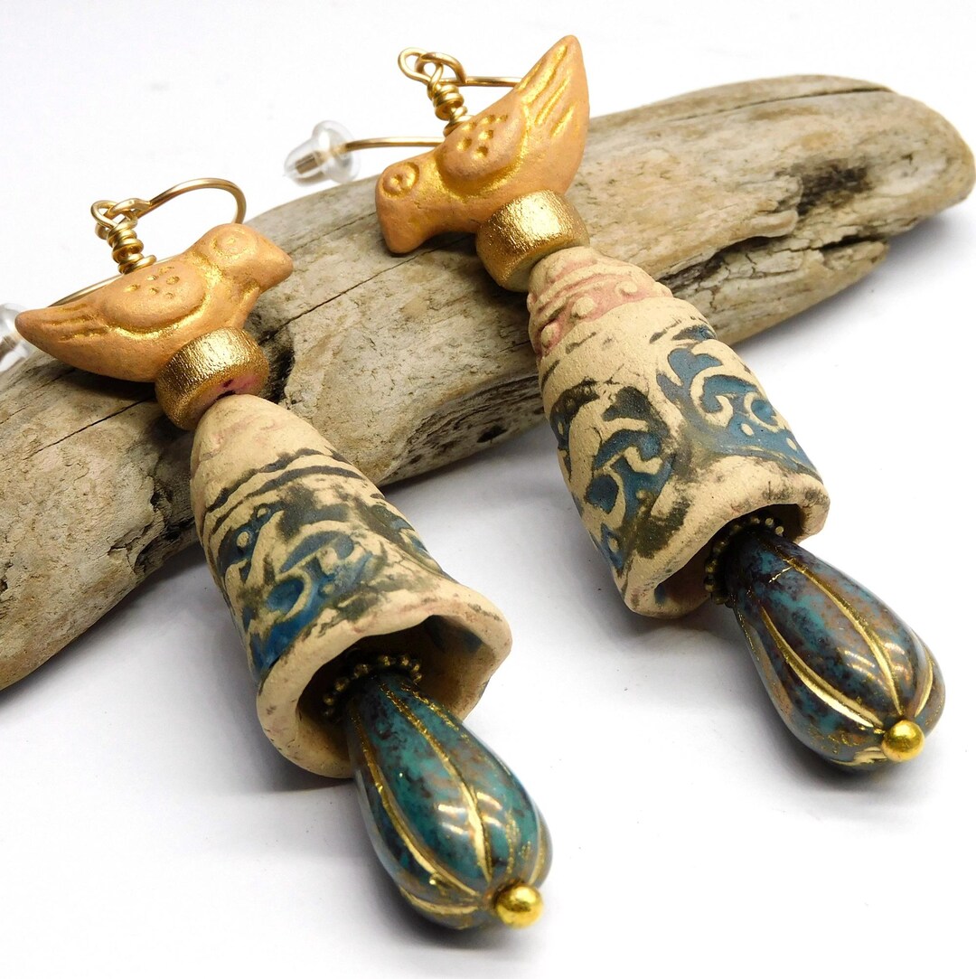 TRIBAL BELLS and BIRDS - Artisan Ceramic Handpainted Bell Charms ...