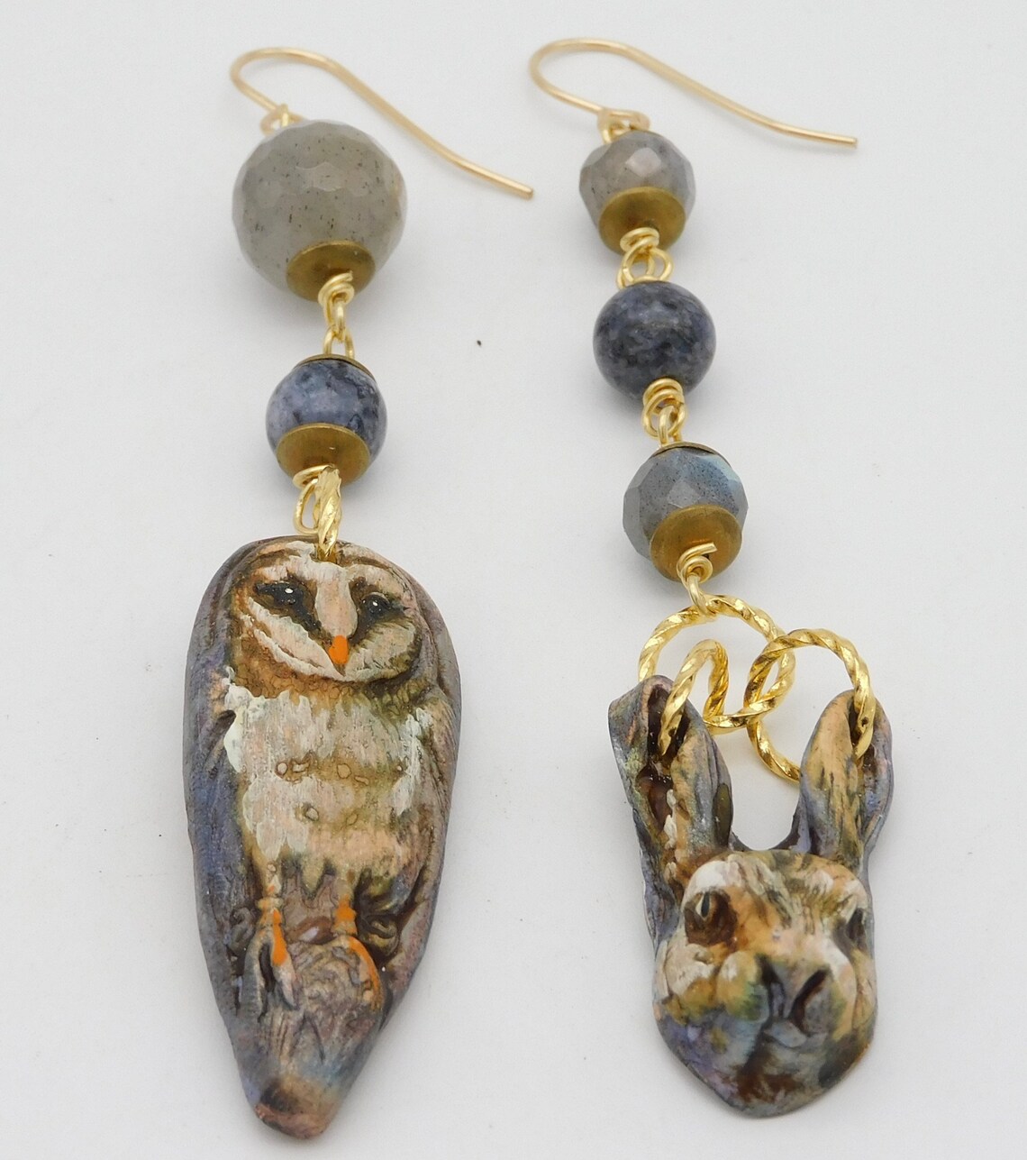 OWL and RABBIT Fab Asymmetrical 1 of a Kind Long Statement Earrings - Etsy