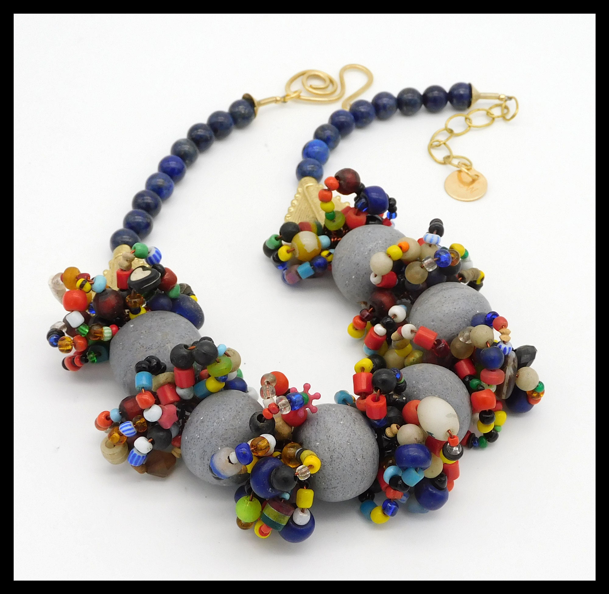 NAIROBI - Handmade African Beads and Lapis - Bold Statement Necklace - Etsy