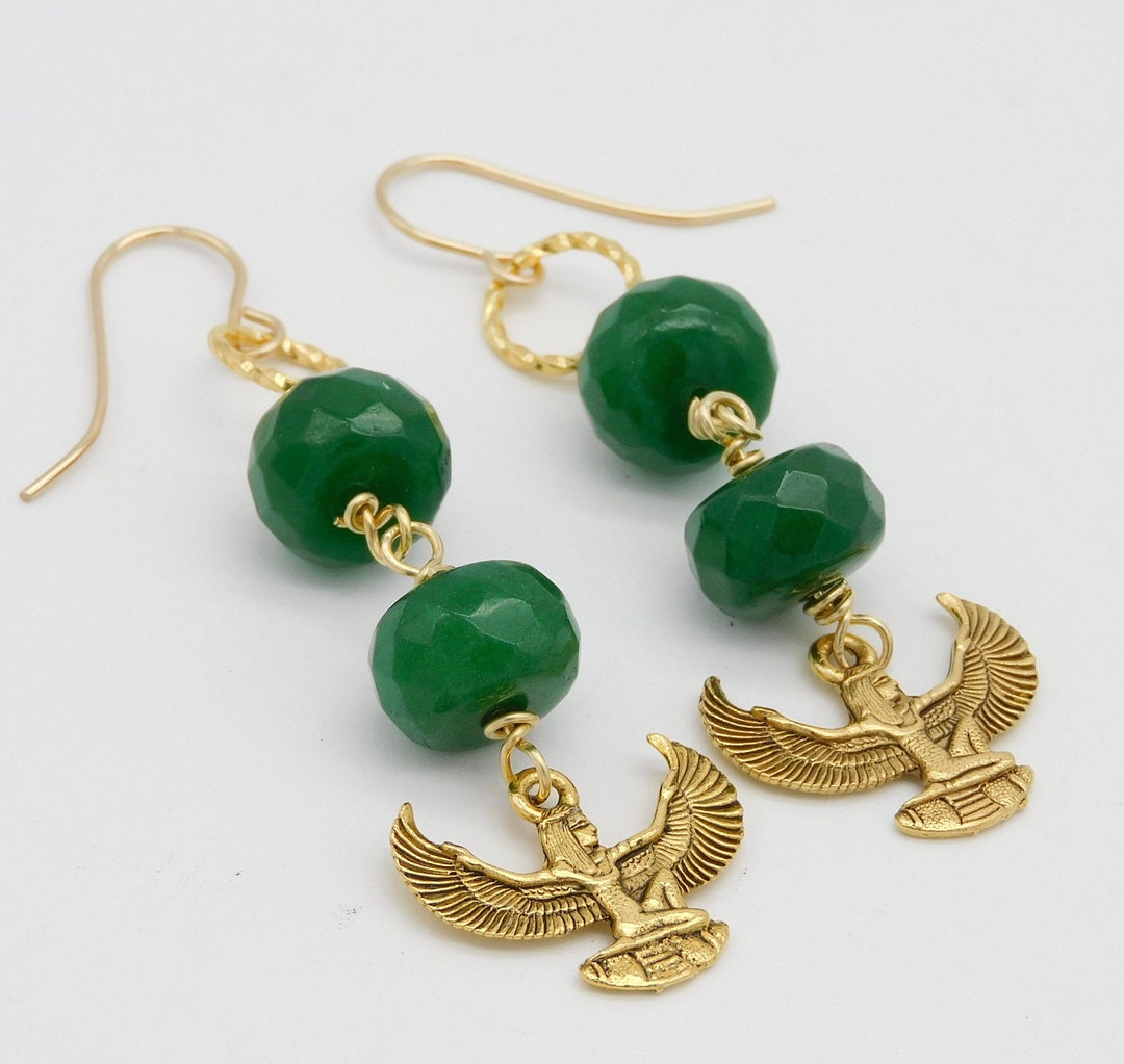 WINGED ISIS - Fab Faceted Canadian Jade - Antique GP Winged Isis Charms ...