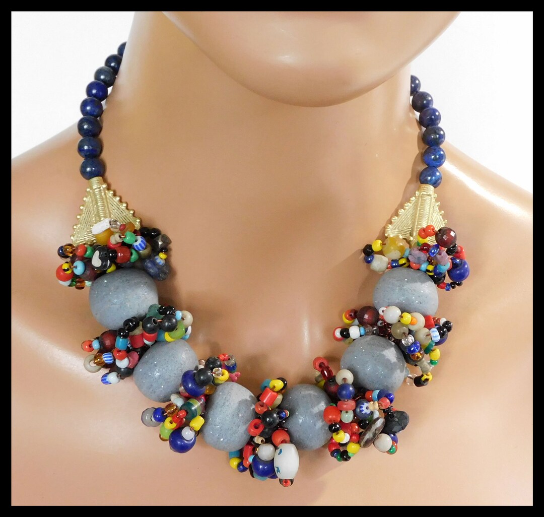 NAIROBI - Handmade African Beads and Lapis - Bold Statement Necklace - Etsy