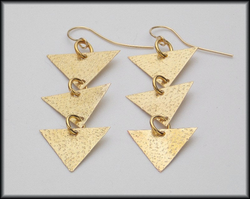 3 TRIANGLES Handforged Hammered Bronze & 14KT GF Long - Etsy