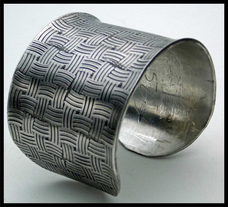 BASKETWEAVE - Handforged Embossed Oxidized Wide Pewter Cuff Bracelet - Etsy