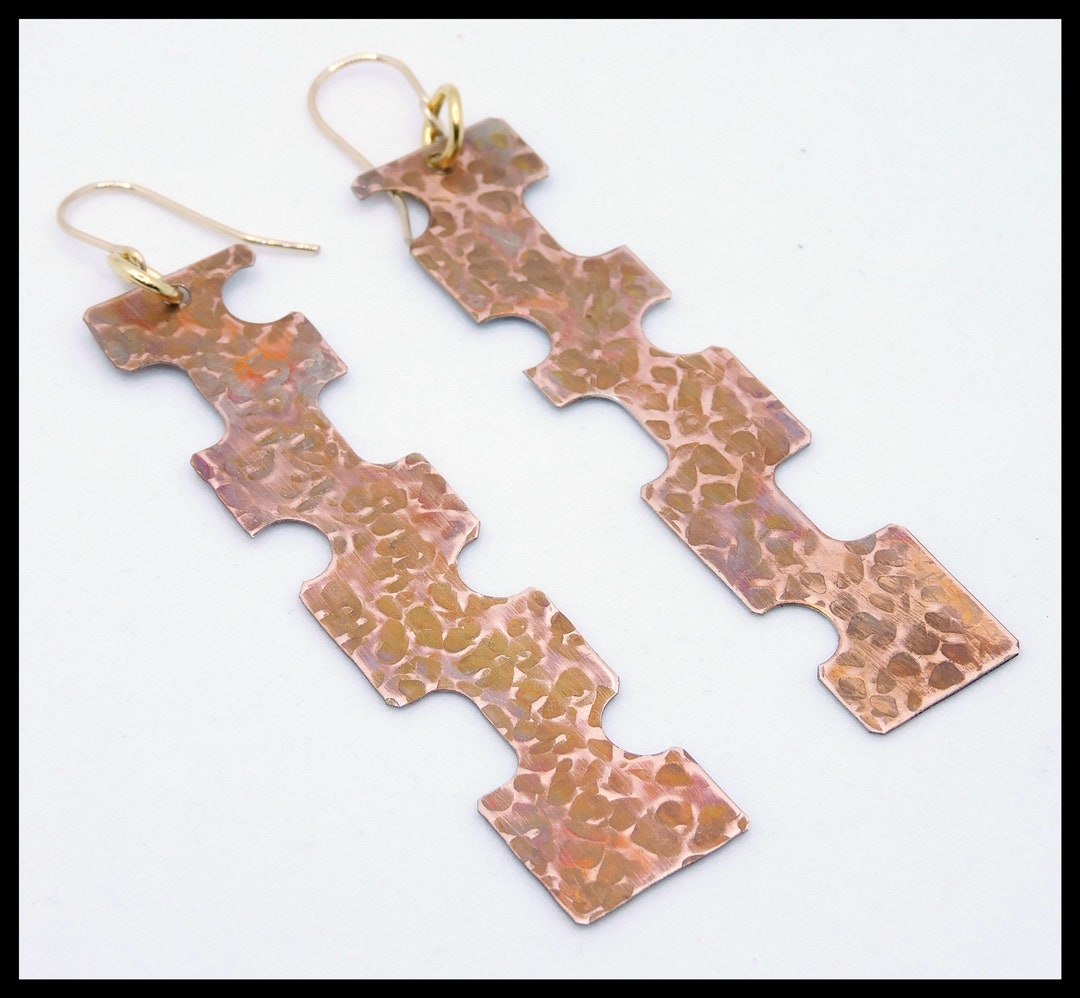 COPPER CUTOUTS Handforged Hammered & Flamed Long Modern Copper Earrings ...