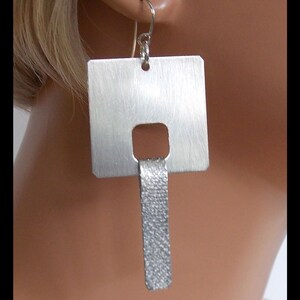 MOD SQUARES - Handforged Pewter Modern Art for the Ears Long Earrings ...