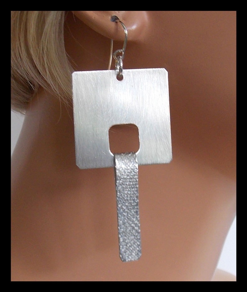 MOD SQUARES - Handforged Pewter Modern Art for the Ears Long Earrings ...