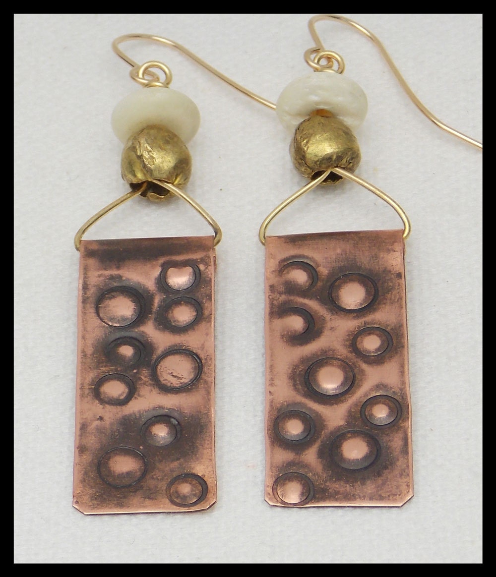 COPPER SCROLLS Handforged Embossed Copper and African Beads Linear ...