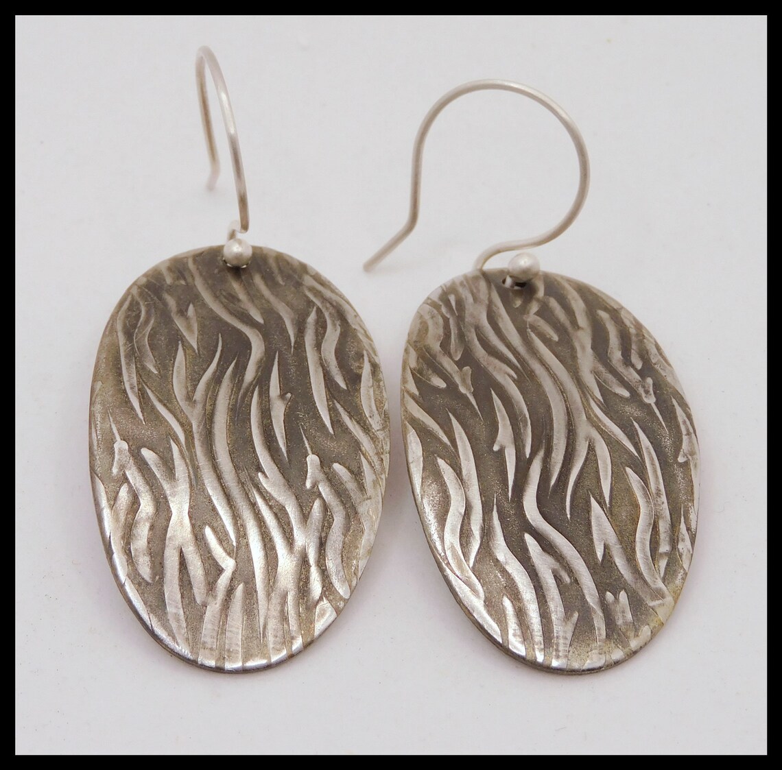 FLAMES - Handforged Embossed & Oxidized Pewter and Fine Silver Earrings ...
