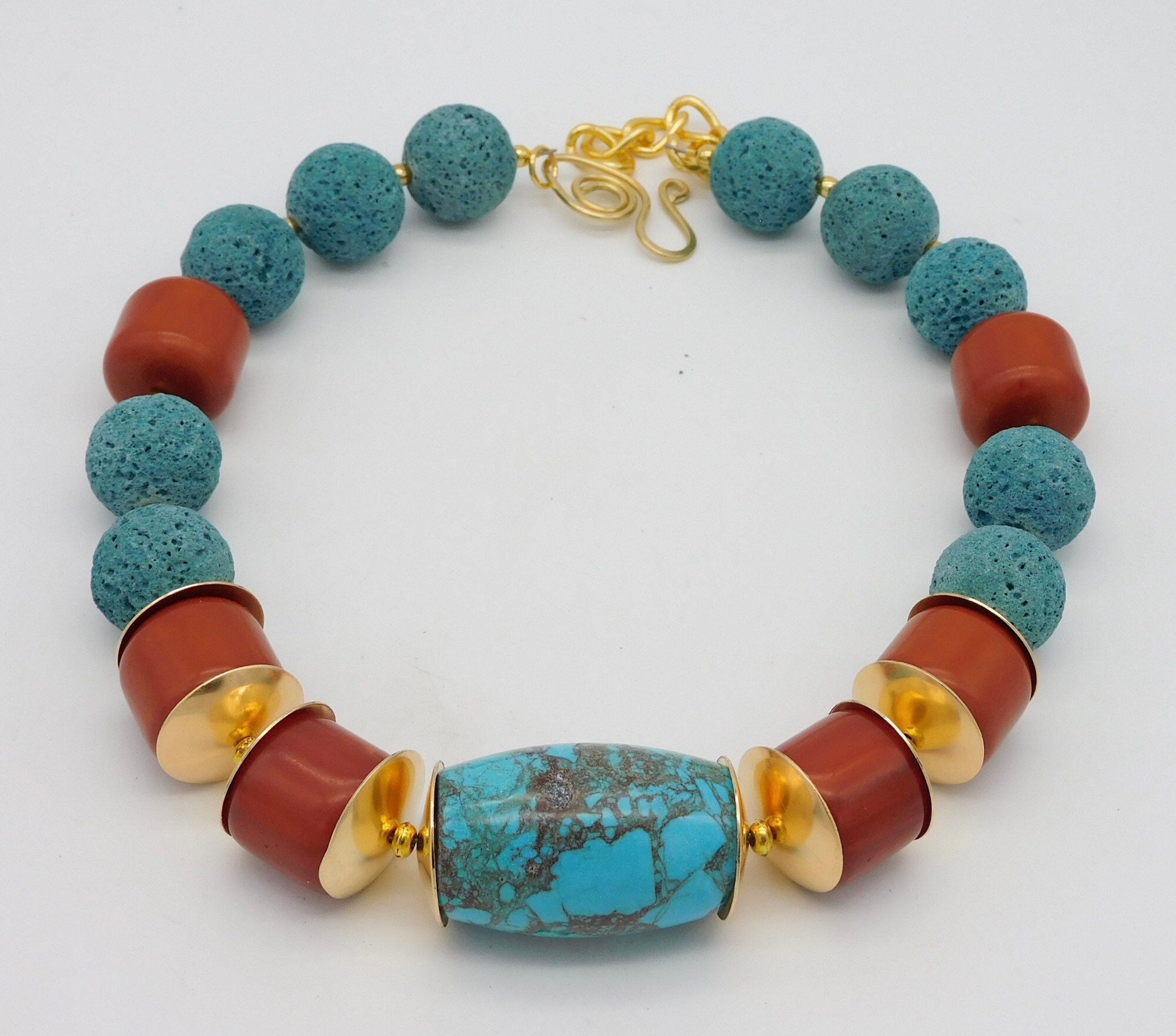 LILA Handmade African Beads Turquoise Lava Stone Huge Turquoise ...