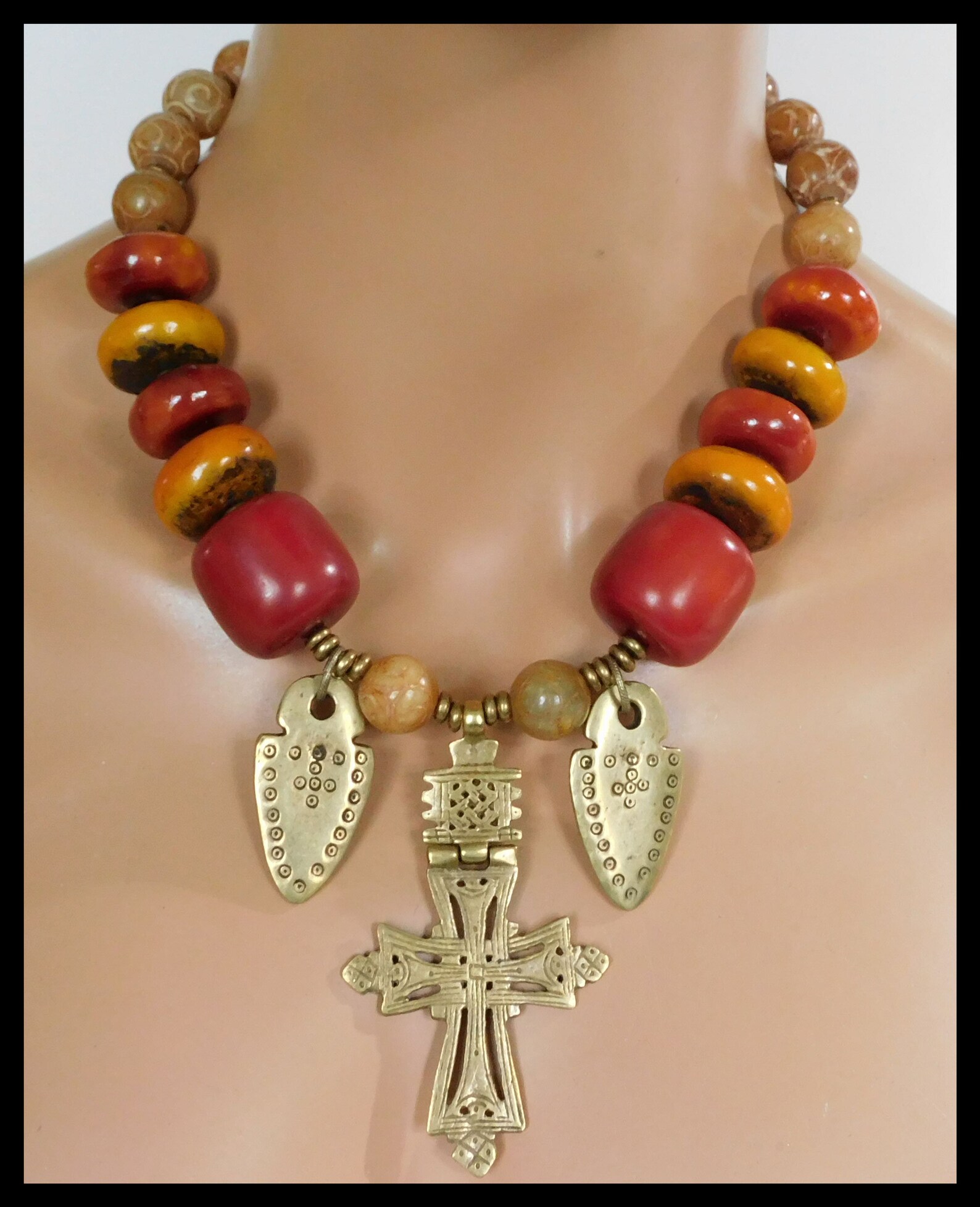 AFRICAN QUEEN 2 Necklaces African Coptic Cross and Shields | Etsy