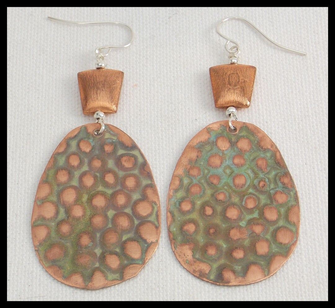 COPPER DOTS - Handforged Patinated Textured Copper Statement Earrings ...