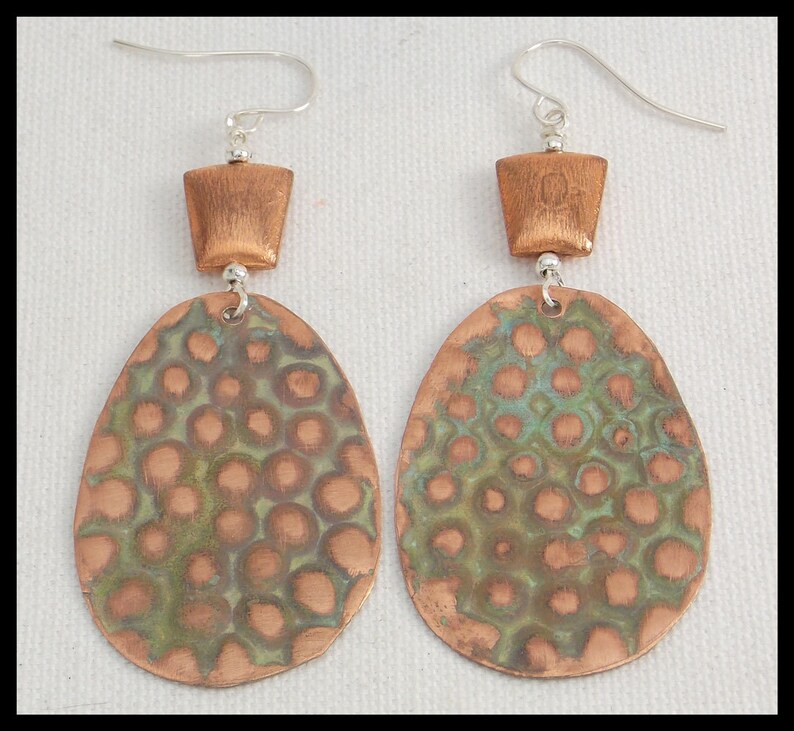 COPPER DOTS Handforged Patinated Textured Copper Statement Earrings - Etsy