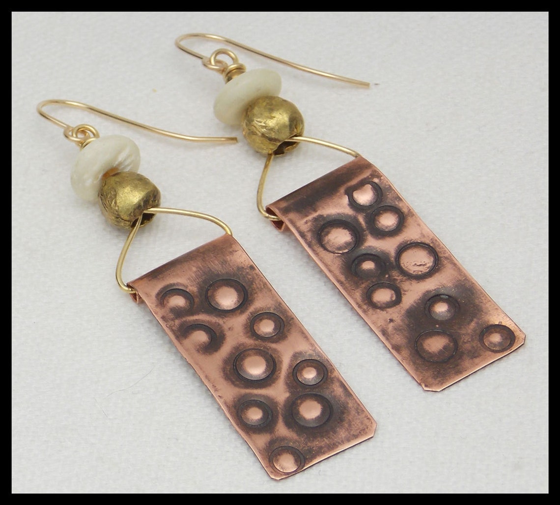 COPPER SCROLLS Handforged Embossed Copper and African Beads Linear ...