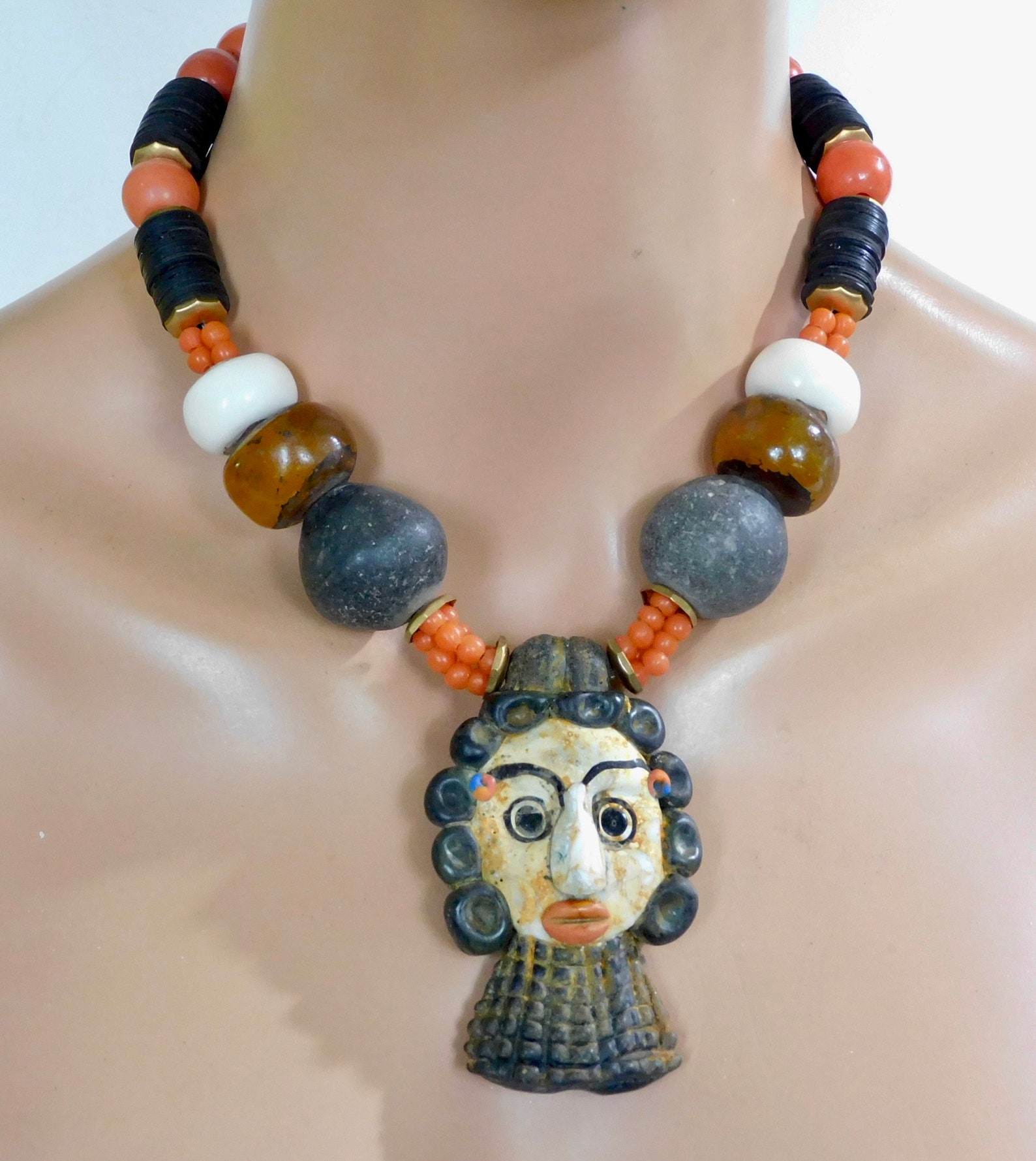 PHOENICIAN MASK Handmade Clay Mask Ancient Spindlewhorls - Etsy