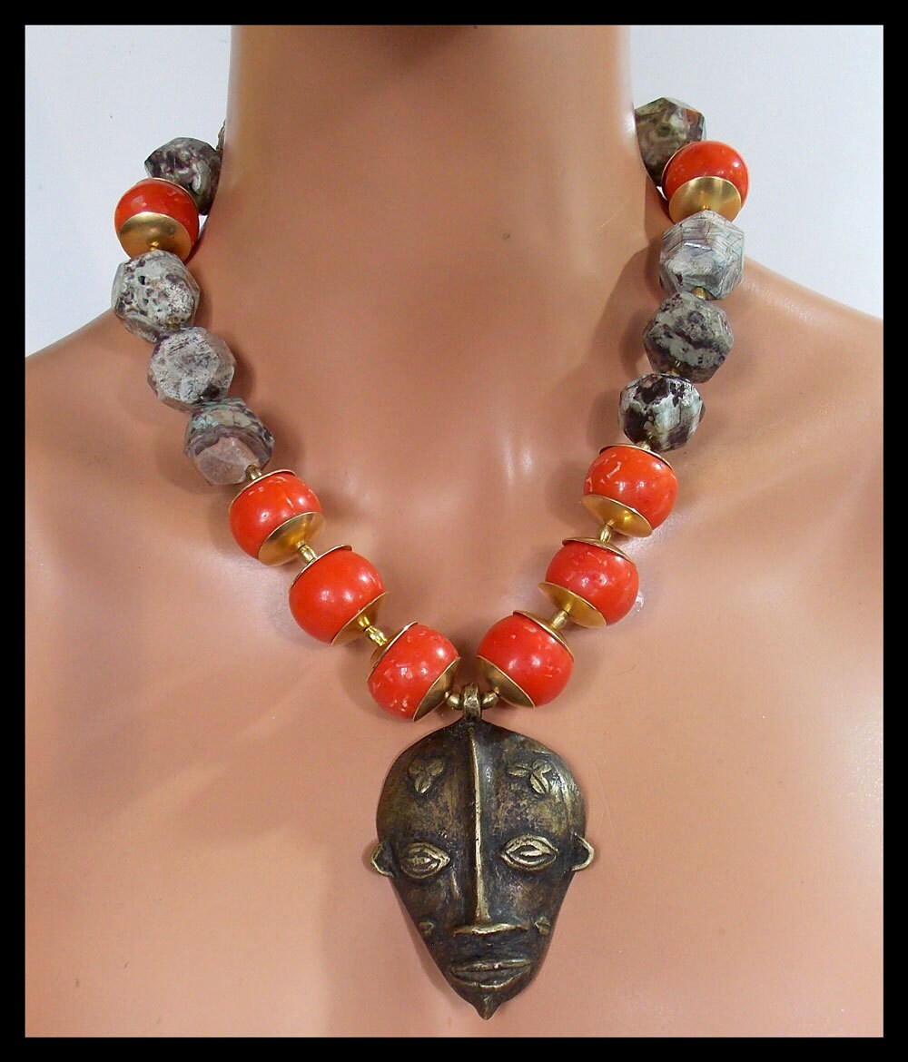 AFRICAN MASK Coral Ocean Jasper Handcast African Mask - Etsy