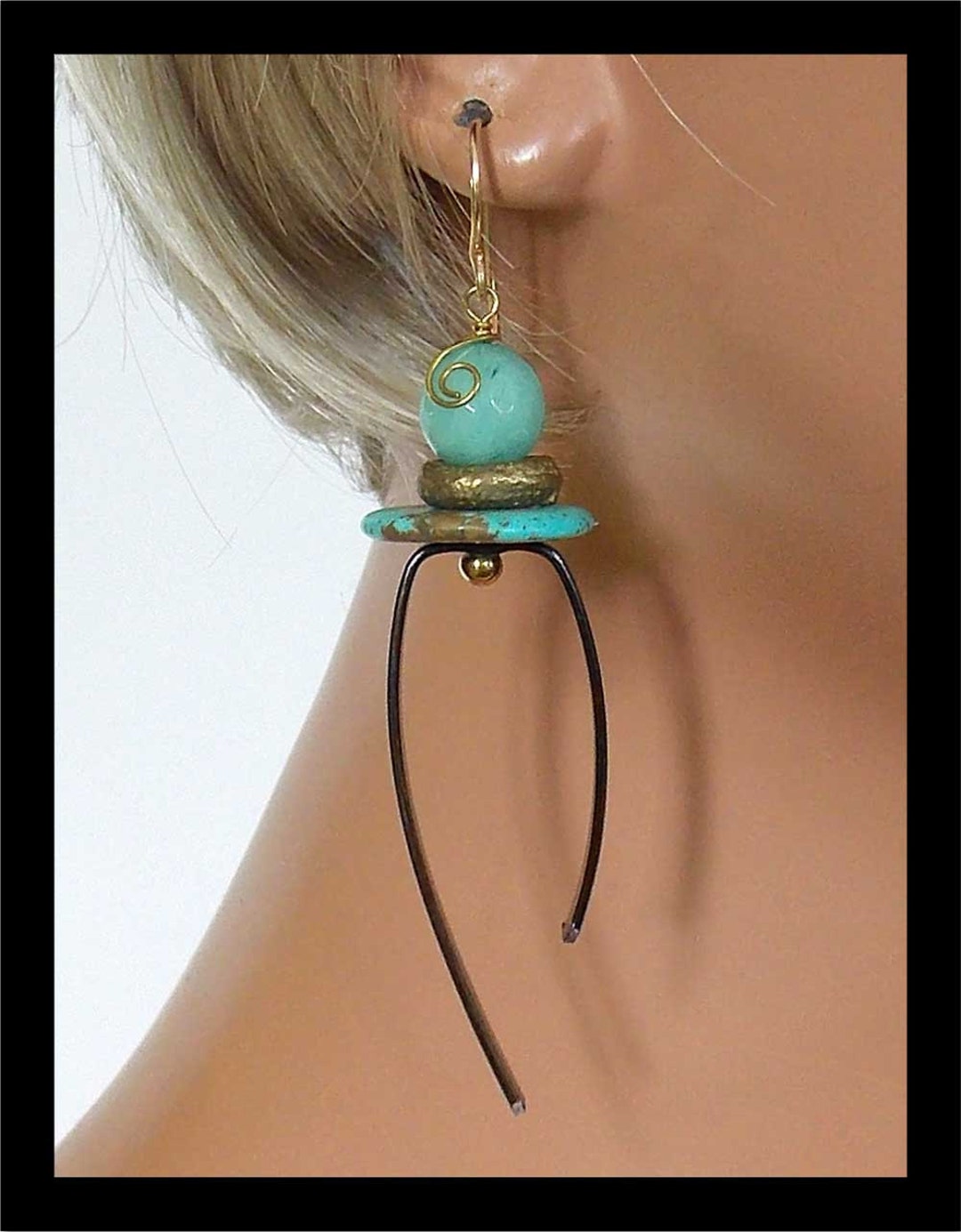 SABRINA - Handforged Black Aluminum - Turquoise Magnasite - Jade - Elegant Statement Earrings - Etsy