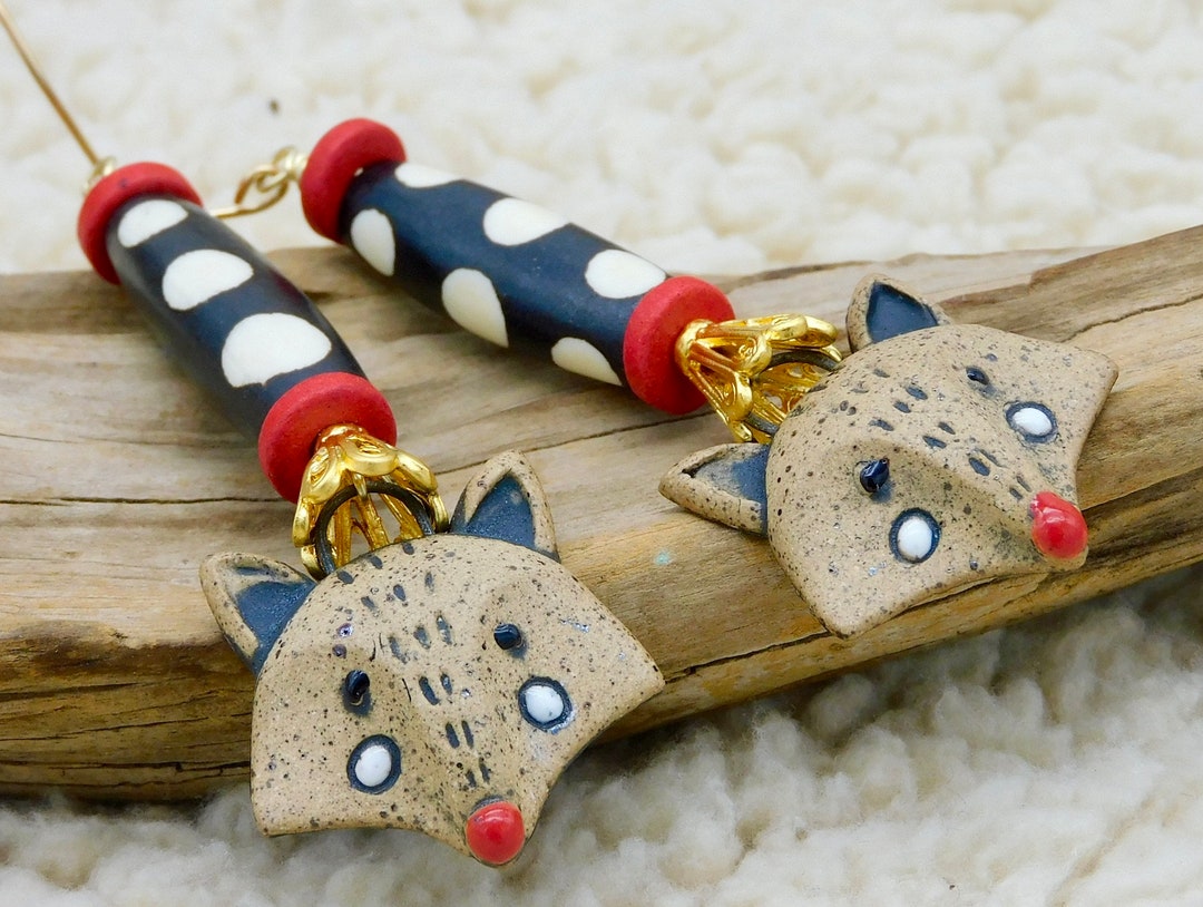 FOXY - Artisan Clay Fox Face Charms - Handmade African Batik - Greek ...