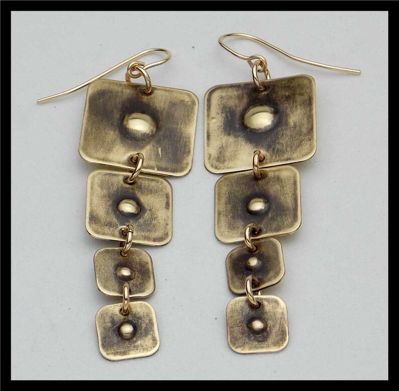 DIMPLED SQUARES - Handforged Dimpled Antiqued Bronze Long Statement ...