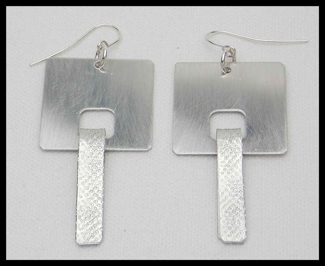 MOD SQUARES - Handforged Pewter Modern Art for the Ears Long Earrings ...