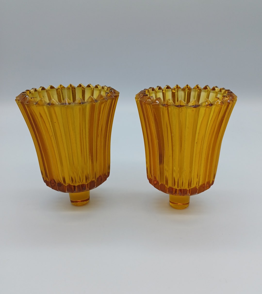 Vintage Pair Glass Amber Votive Candle Holder Inserts Royalhillvintage ...
