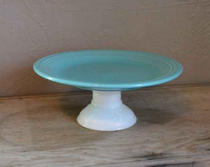 Handmade Fiesta Cake Stand in Turquoise Blue With a Milk Glass Pedestal ...