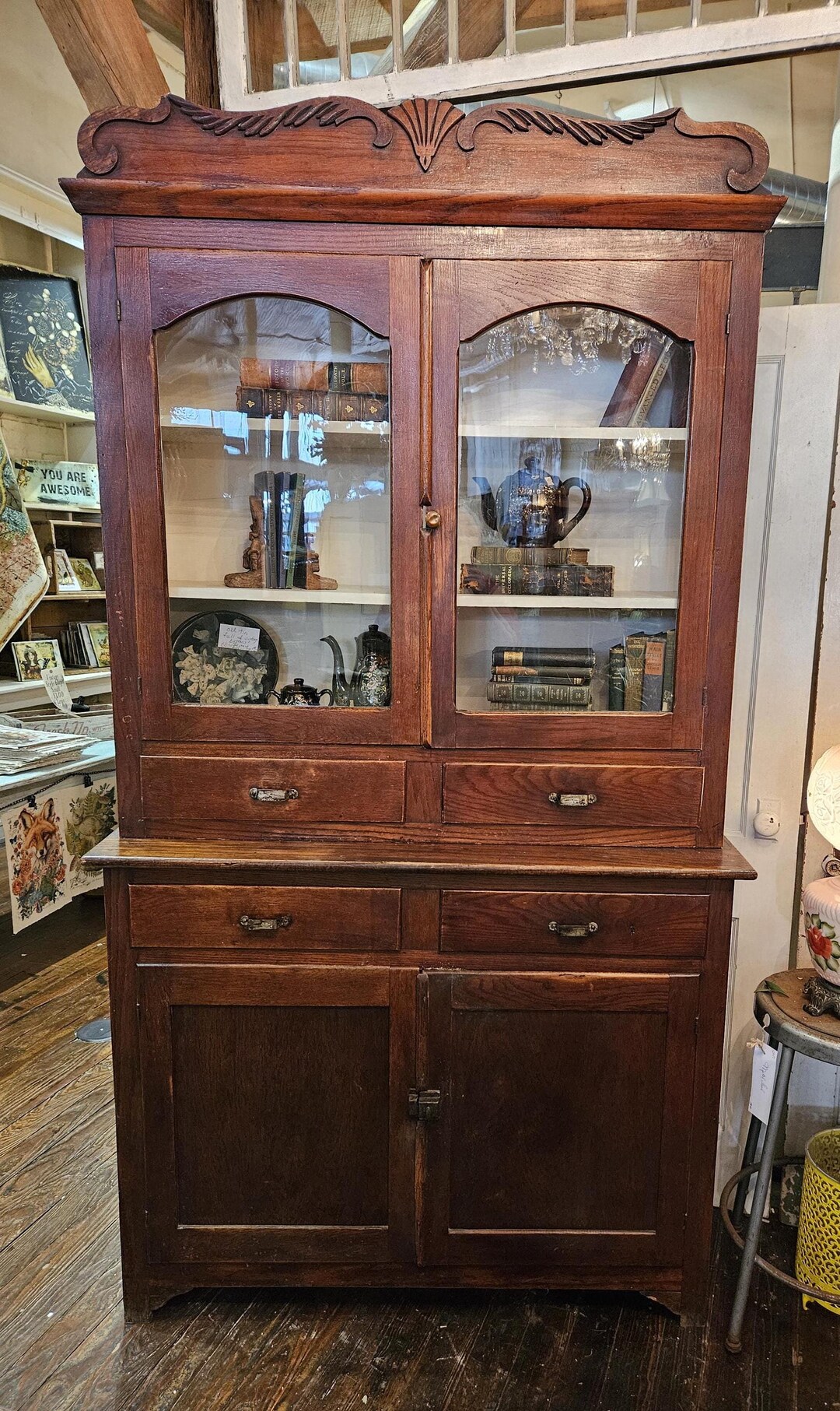 Antique Primitive Setback Cabinet/hutch - (FREE SHIPPING Within ...