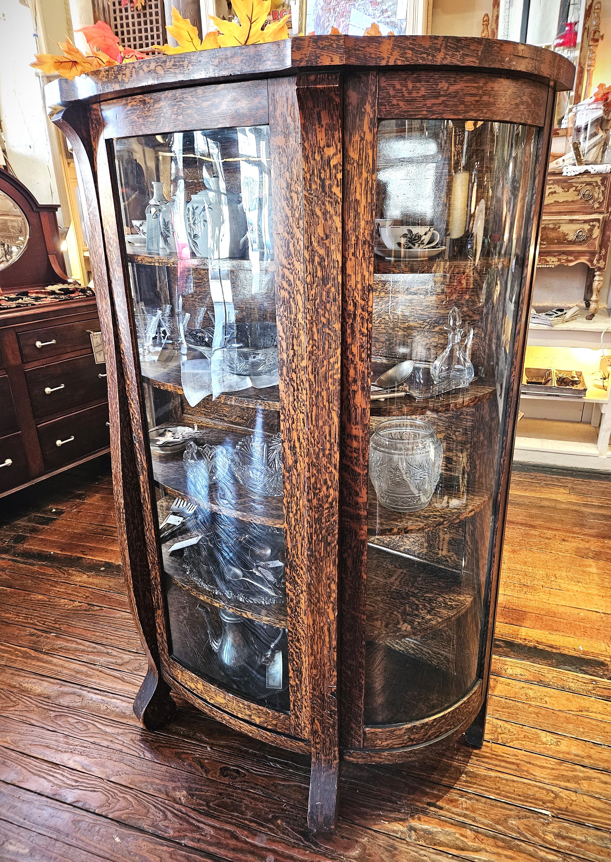 Vintage Curved Glass Curio Cabinet Etsy Canada