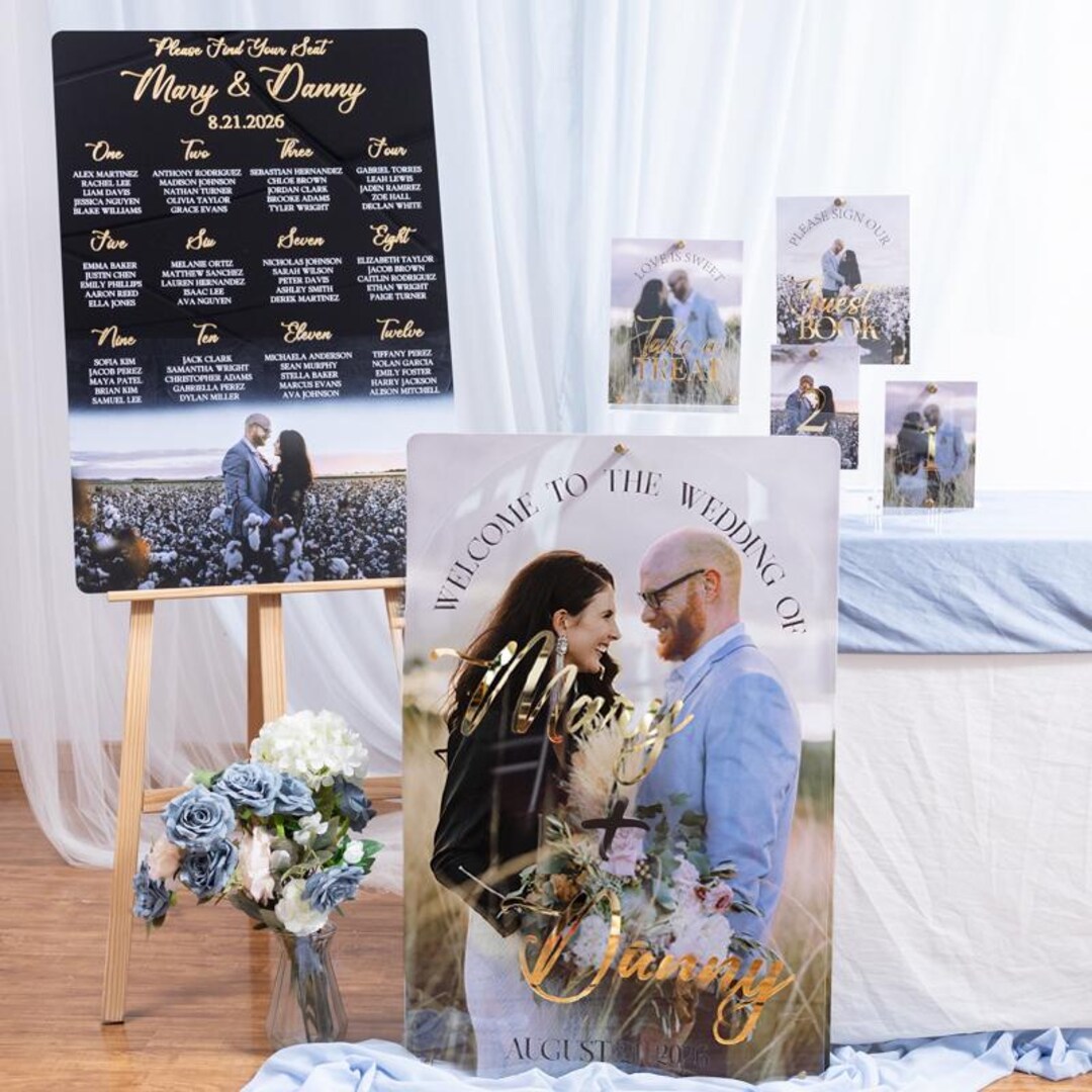 Custom Photo Acrylic Wedding Sign Set With 3D Letters | Welcome Sign ...