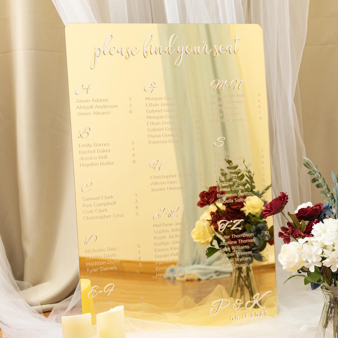 Gold Acrylic Wedding Seating Chart – 3D Layered Mirror Finish Table ...