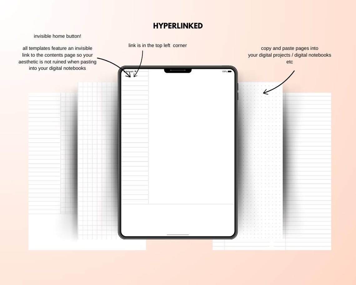 Portrait Digital Paper Template Pack, Digital Notebook Paper ...