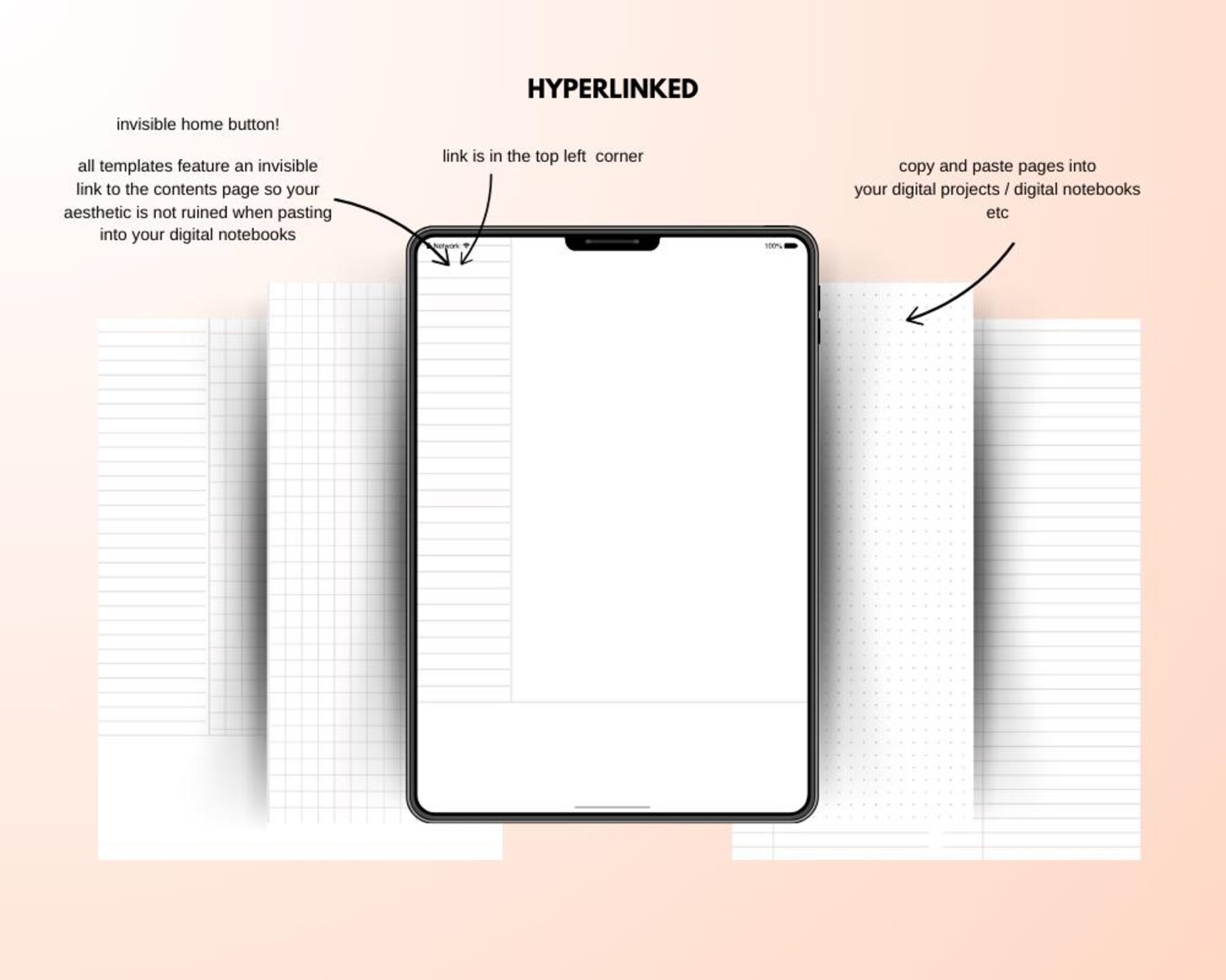 Portrait Digital Paper Template Pack, Digital Notebook Paper ...
