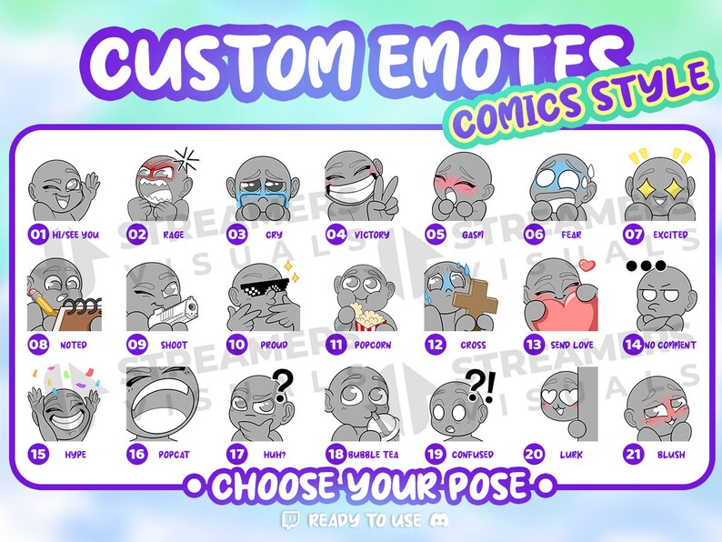 Custom Emotes Comis Style 21 Pose Twitch Discord Emoji Kick Subscriber ...