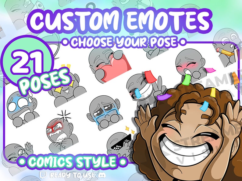 Custom Emotes Comis Style 21 Pose Twitch Discord Emoji Kick Subscriber ...