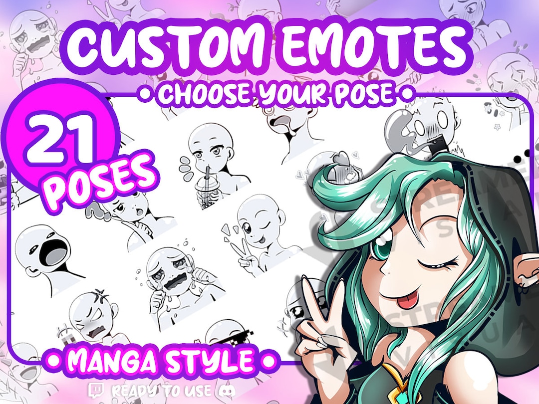 Custom Emotes Manga Style 21 Pose Twitch Discord Emoji Kick Subscriber ...
