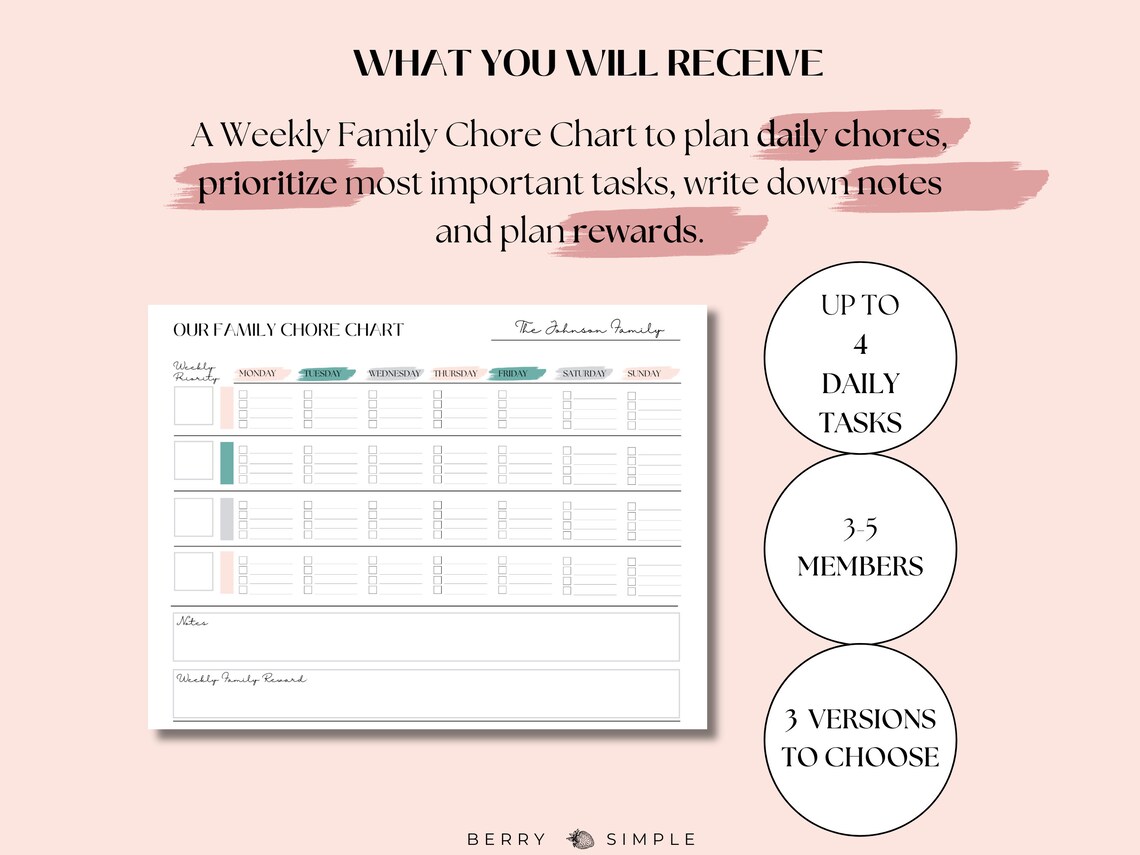Family Chore Chart, Editable Family Chore Chart, Family Chore Chart PDF ...