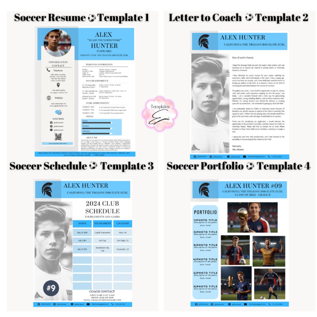 Personalized Soccer Player Athlete Profile Template High School ...