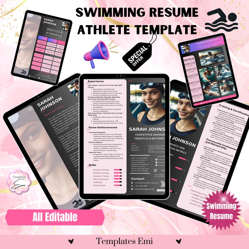 Personalized Swimming Athlete Profile Template - High School & College ...